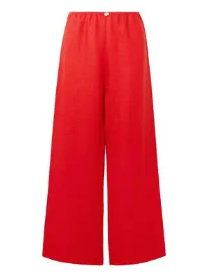 SARA CRISTINA Pearl-embellished Linen Pants - Red