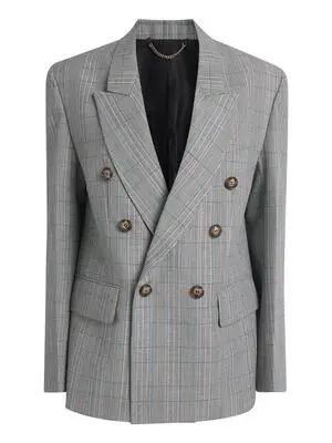 Victoria Beckham Virgin Wool Check Blazer - Grey