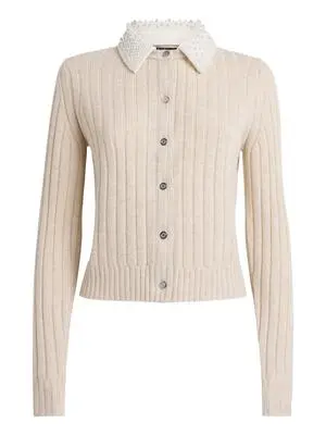 Maje Wool-blend Embellished Cardigan - Beige