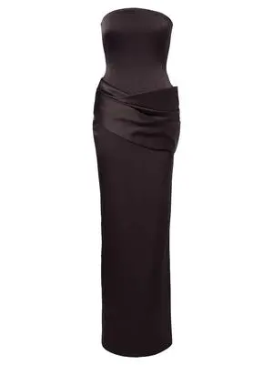 Alex Perry Draped Satin Crepe Bustier Gown - Brown