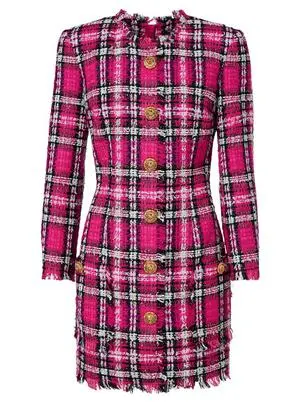 Balmain Plaid Cotton And Wool-blend Minidress - Multicoloured