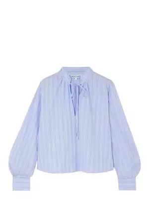 Veronica Beard Kaits Tie-Neck Striped Blouse Light Blue