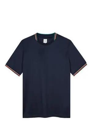 Paul Smith Navy Mercerised Cotton 'signature Stripe' Trim T-shirt - Blue