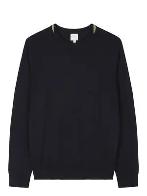 Paul Smith Striped Collar Merino Wool Sweater - Blue