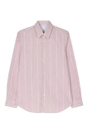 Paul Smith Pale Red Cotton Poplin Stripe Shirt - Pink