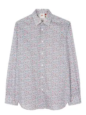 Paul Smith Tailored-fit Blue And White 'liberty Floral' Print Shirt - Multicolour