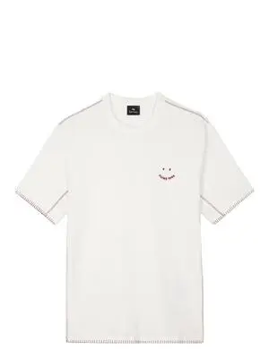 Paul Smith Blanket-stitch 'happy' T-shirt - White