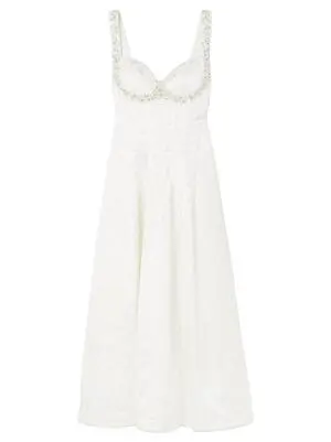 Simkhai Charlotte Embellished Pleated Satin-jacquard Midi Dress - White