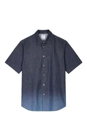 Paul Smith Indigo Rinse Denim Short-sleeve Shirt With Gradient Fade - White