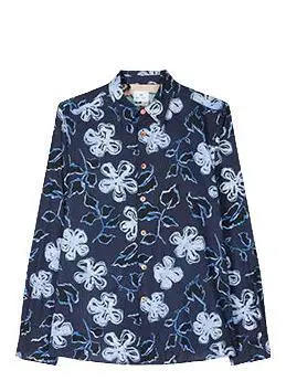 Paul Smith Cotton Navy 'yukka' Print Shirt - Blue