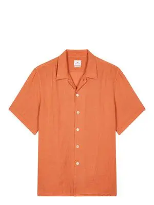 Paul Smith Washed Linen Short-sleeve Shirt - Orange