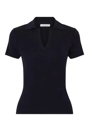 Max Mara Ribbed Wool Polo Shirt - Navy