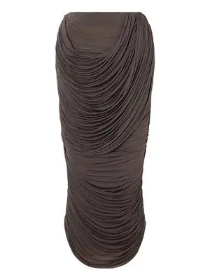 Magda Butrym Ruched Jersey Midi Skirt - Brown
