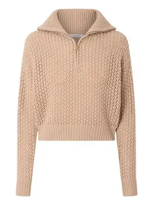 Max Mara Open-knit Metallic Wool-blend Half-zip Sweater - Neutrals