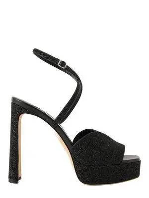 JIMMY CHOO Karly 125 Glittered Leather Sandals - Black
