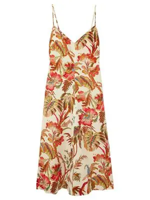Cara Cara Mae Floral-print Linen Midi Dress - Orange