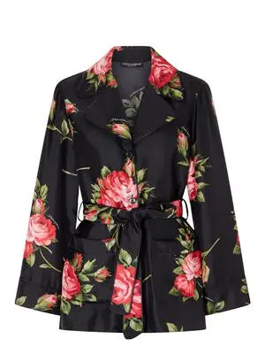 Dolce & Gabbana Belted Floral-print Silk-twill Shirt - Black