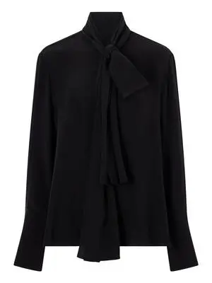Another Tomorrow Pussy-bow Silk Blouse - Black