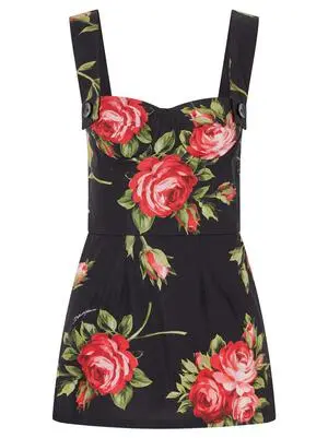 Dolce & Gabbana Floral-print Cotton Mini Dress - Black