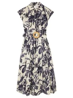 Cara Cara Octavia Belted Floral-print Cotton-poplin Midi Shirt Dress - Blue