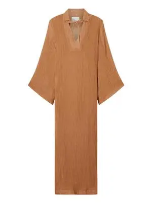 Lisa Marie Fernandez Crinkled Linen-blend Gauze Kaftan - Brown