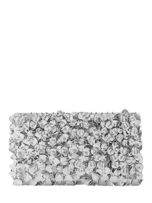 Simkhai Reese Beaded Metallic Satin Clutch - Silver