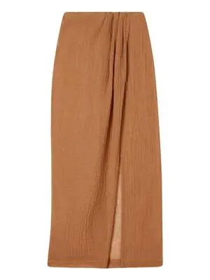 Lisa Marie Fernandez Pleated Crinkled Linen-blend Gauze Pareo - Brown