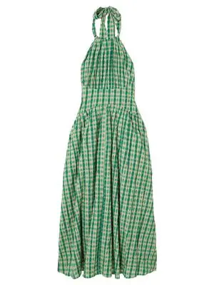 Rosie Assoulin Halterneck Checked Seersucker Midi Dress - Green
