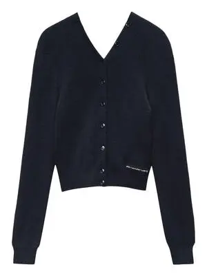 Alexander Wang Knit High Neck Button Up Cardigan With Logo - Black