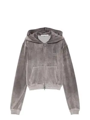 Alexander Wang Allover Hotfix Shrunken Zip Up Hoodie - Grey