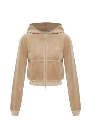 Alexander Wang Allover Hotfix Shrunken Zip Up Hoodie - Tan