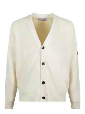 Stone Island Button Ribbed Cardigan - White