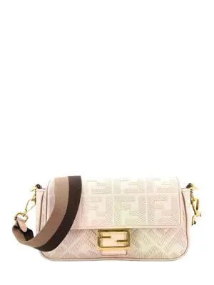 Fendi Zucca Embroidered Canvas Baguette NM Bag Neutrals