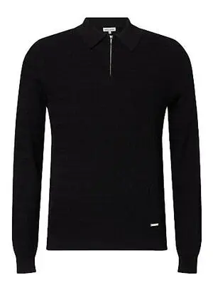 BELIER Textured-knit Half-zip Cotton Polo Top - Black