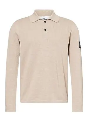 Stone Island Textured Long-sleeves Cotton-knit Polo Shirt - Desert Melange