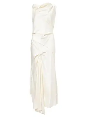 Victoria Beckham Twisted-shoulder Satin Midi Dress - Ivory