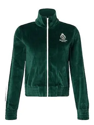 SPORTY & RICH Embroidered Cotton-velour Track Jacket - Forest Ecru