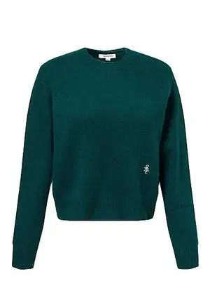 SPORTY & RICH Embroidered Logo Cashmere And Wool Jumper - Forest
