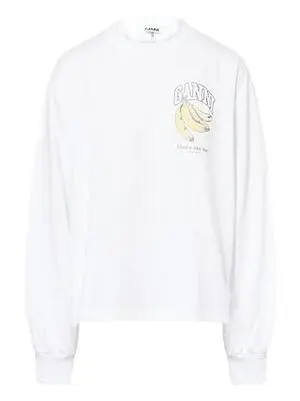 GANNI Banana-print Cotton-jersey Long-sleeve T-shirt - Bright White