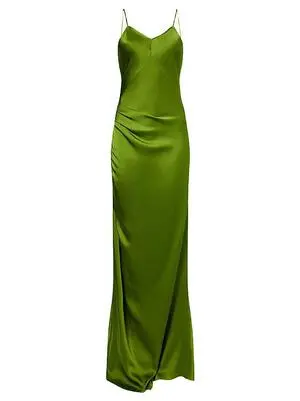 Victoria Beckham Draped Backless Satin Maxi Dress - Algae