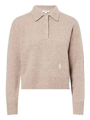 SPORTY & RICH Embroidered Cashmere And Wool Polo Jumper - Tapioca