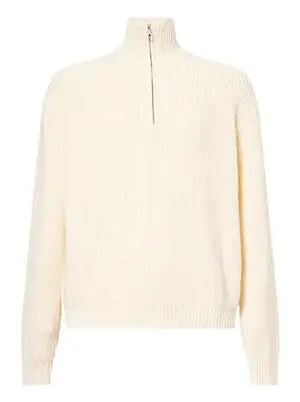 PERCIVAL Cotton Zip-up Turtleneck Jumper - Ecru