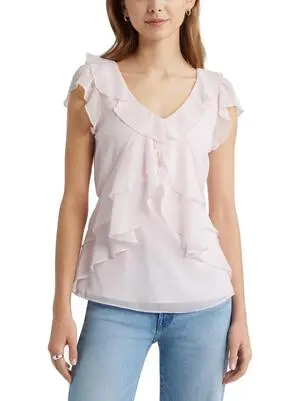 OPEN EDIT Chiffon Ruffle Top Pink Carinaria