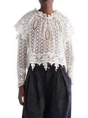 Isabel Marant Hyliana Crop Cotton Lace Top - White