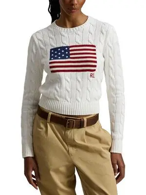 Polo Ralph Lauren Flag Intarsia Cable-stitch Crewneck Sweater - Ceramic White