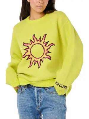 Rip Curl Graphic Knit Relaxed Sweater - Light Chartreuse