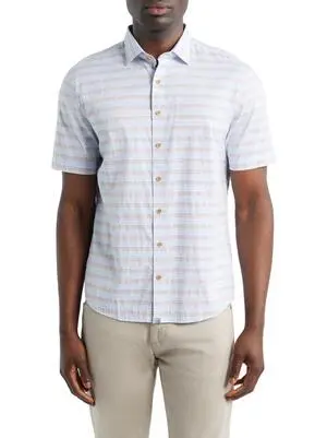 Johnnie-o Leander Stripe Short Sleeve Button-up Shirt - Gulf Blue