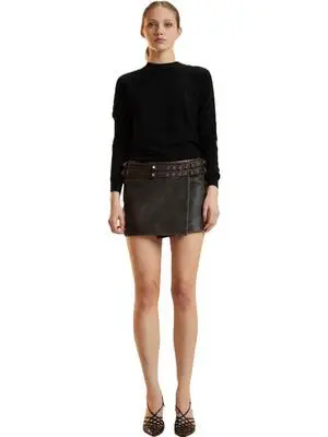 Cynthia Rowley Leather Wrap Mini Skirt Brown