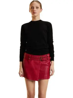 Cynthia Rowley Leather Wrap Mini Skirt - Red