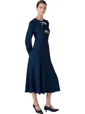 GHOST LONDON Cora Crepe Tie Front Midi Dress - Navy
